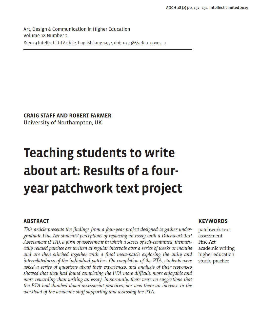 Teaching students to write about art: Results of a four-year patchwork ...